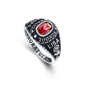 Customized Women’s High School and College Sterling Silver or 10kt Class Ring – Personalized – Classic Petite Collection - Sterling Silver Platinum