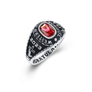 Customized Women’s High School and College Sterling Silver or 10kt Class Ring – Personalized – Classic Petite Collection - Sterling Silver Platinum