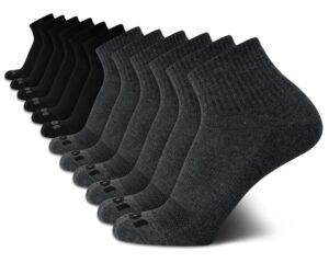 and1 men's socks - athletic cushion quarter cut ankle socks (12 pack), size 6-12.5, black/grey