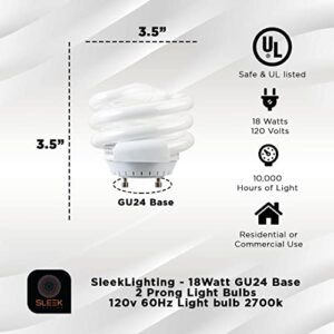 SLEEKLIGHTING 18Watt T2 Spiral CFL GU24 Base Puck Light Bulb 2700K 1170lm -UL Listed Compact Fluorescent -Warm White Light 4pack