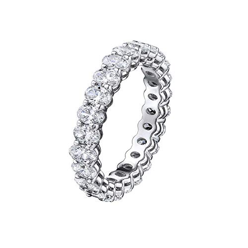 Savlano 18K White Gold Plated Cubic Zirconia Oval Cut Eternity Ring Band for Women (White Gold, 7)