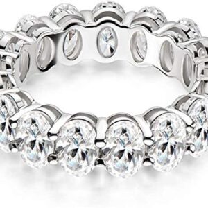 Savlano 18K White Gold Plated Cubic Zirconia Oval Cut Eternity Ring Band for Women (White Gold, 7)