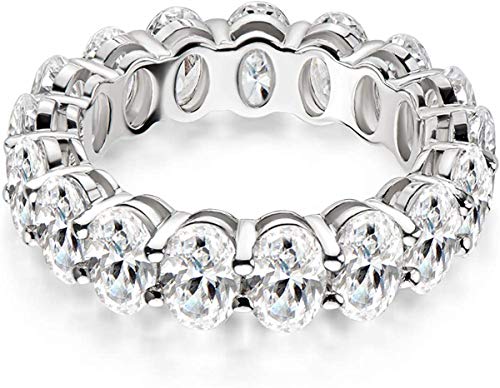 Savlano 18K White Gold Plated Cubic Zirconia Oval Cut Eternity Ring Band for Women (White Gold, 7)