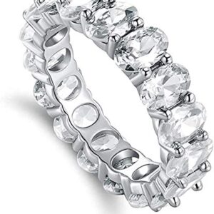 Savlano 18K White Gold Plated Cubic Zirconia Oval Cut Eternity Ring Band for Women (White Gold, 7)