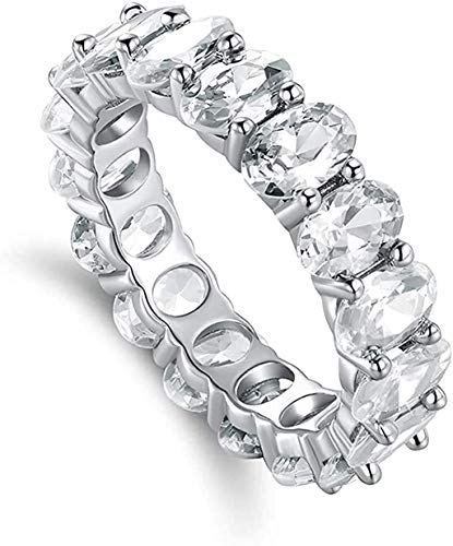 Savlano 18K White Gold Plated Cubic Zirconia Oval Cut Eternity Ring Band for Women (White Gold, 7)