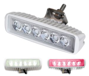 wave one marine | dual color led boat spreader light deck flood beam stainless hardware & bracket ip68 waterproof multicolor bright high lumen output (white housing, white & red)