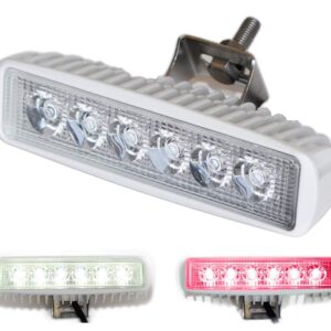 Wave One Marine | Dual Color LED Boat Spreader Light Deck Flood Beam Stainless Hardware & Bracket IP68 Waterproof Multicolor Bright High Lumen Output (White Housing, White & Red)