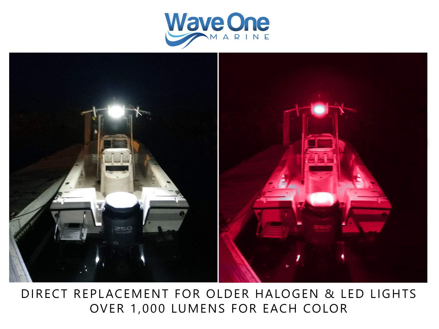 Wave One Marine | Dual Color LED Boat Spreader Light Deck Flood Beam Stainless Hardware & Bracket IP68 Waterproof Multicolor Bright High Lumen Output (White Housing, White & Red)