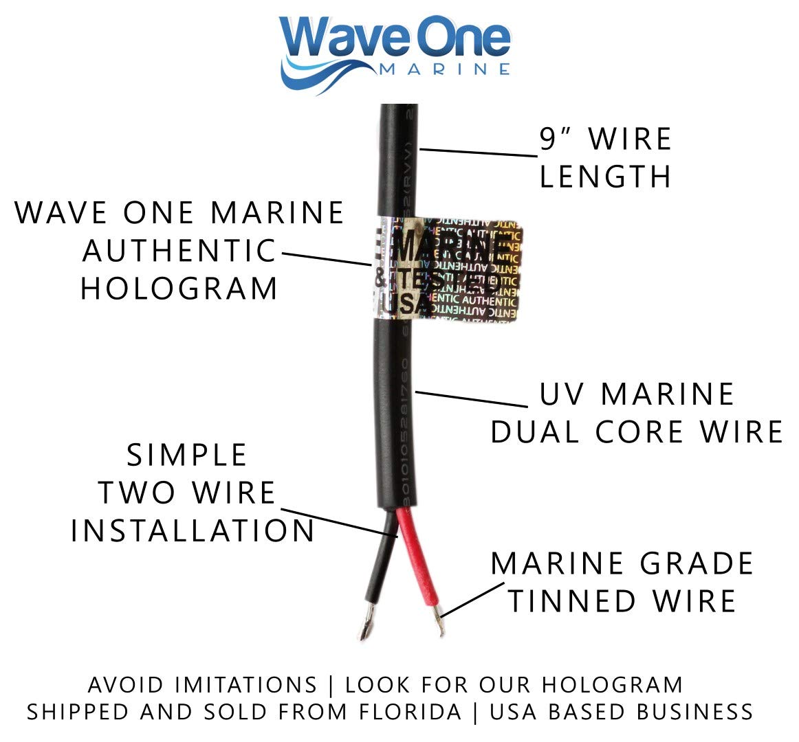 Wave One Marine | Dual Color LED Boat Spreader Light Deck Flood Beam Stainless Hardware & Bracket IP68 Waterproof Multicolor Bright High Lumen Output (White Housing, White & Red)