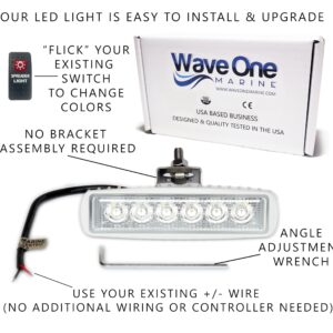 Wave One Marine | Dual Color LED Boat Spreader Light Deck Flood Beam Stainless Hardware & Bracket IP68 Waterproof Multicolor Bright High Lumen Output (White Housing, White & Red)