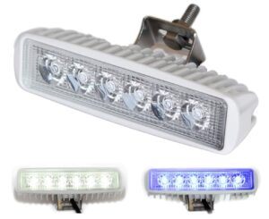 wave one marine | dual color led boat spreader light deck flood beam stainless hardware & bracket ip68 waterproof multicolor bright high lumen output (white housing, white & blue)