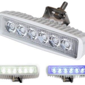 Wave One Marine | Dual Color LED Boat Spreader Light Deck Flood Beam Stainless Hardware & Bracket IP68 Waterproof Multicolor Bright High Lumen Output (White Housing, White & Blue)