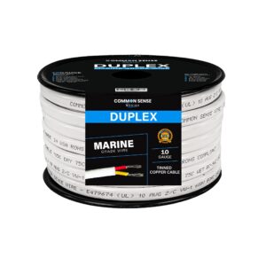 10 gauge 2 conductor marine wire - 60 ft duplex flat marine grade wire tinned copper oxygen-free insulated - 10/2 awg ul 1426 standard pvc wire for boat, automotive, speakers, camper & trailers