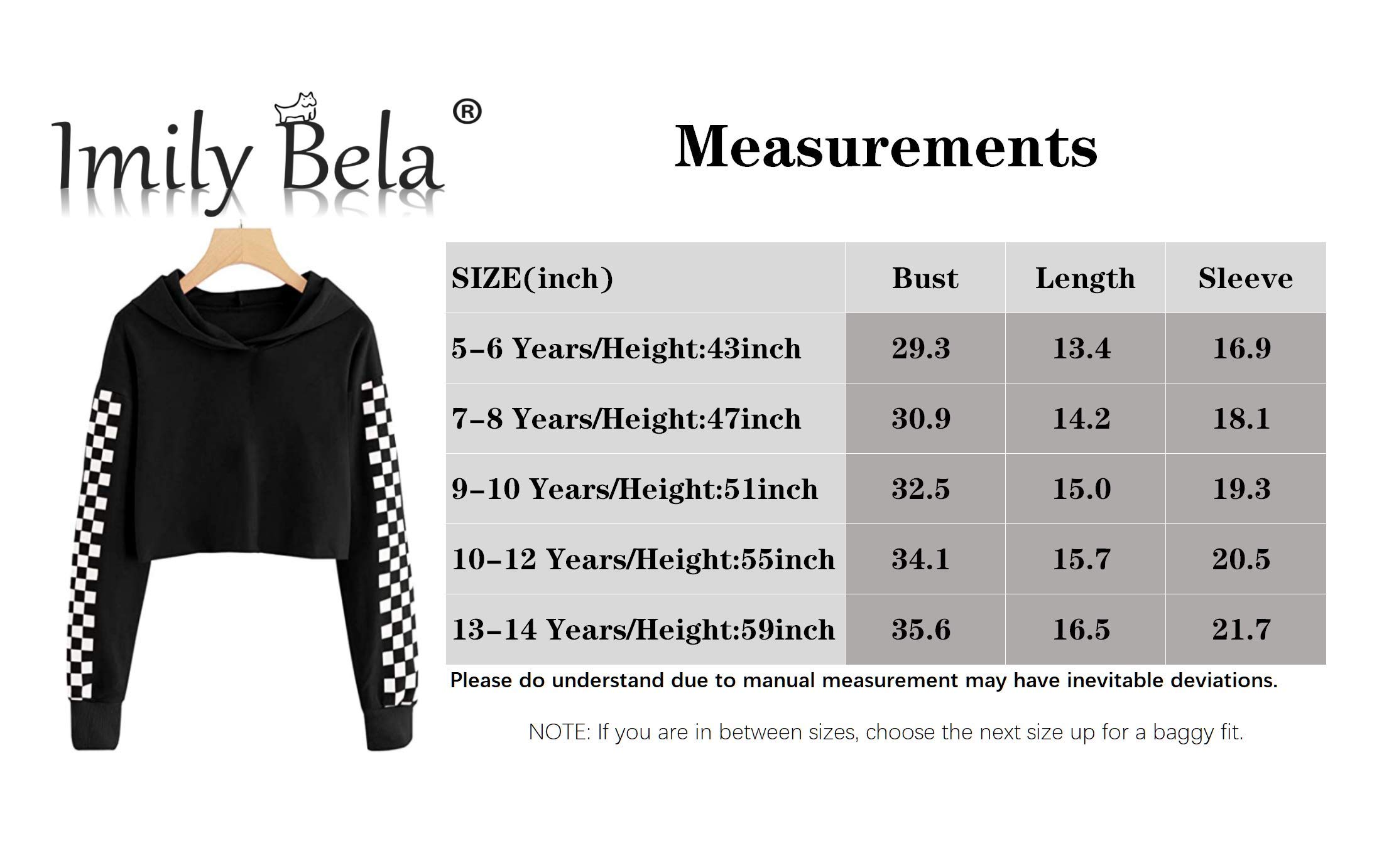 Imily Bela Kids Crop Tops Girls Hoodies Cute Plaid Long Sleeve Fashion Sweatshirts (13-14 Years, white)