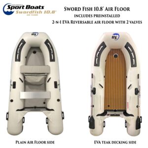 Inflatable Sport Boats - Swordfish 10.8' - Model SB-330A - Air Deck Floor Premium Heat Welded Dinghy with Seat Bag