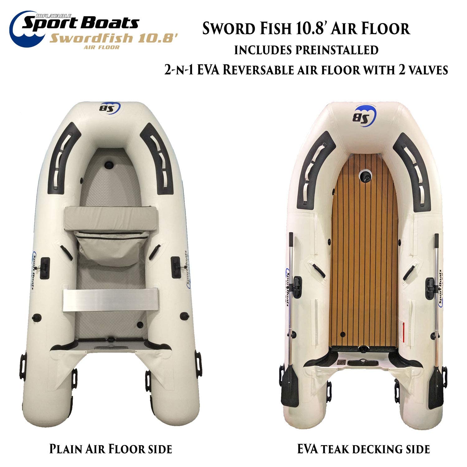 Inflatable Sport Boats - Swordfish 10.8' - Model SB-330A - Air Deck Floor Premium Heat Welded Dinghy with Seat Bag