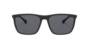 emporio armani men's ea4150 rectangular sunglasses, rubber black/grey, 59 mm