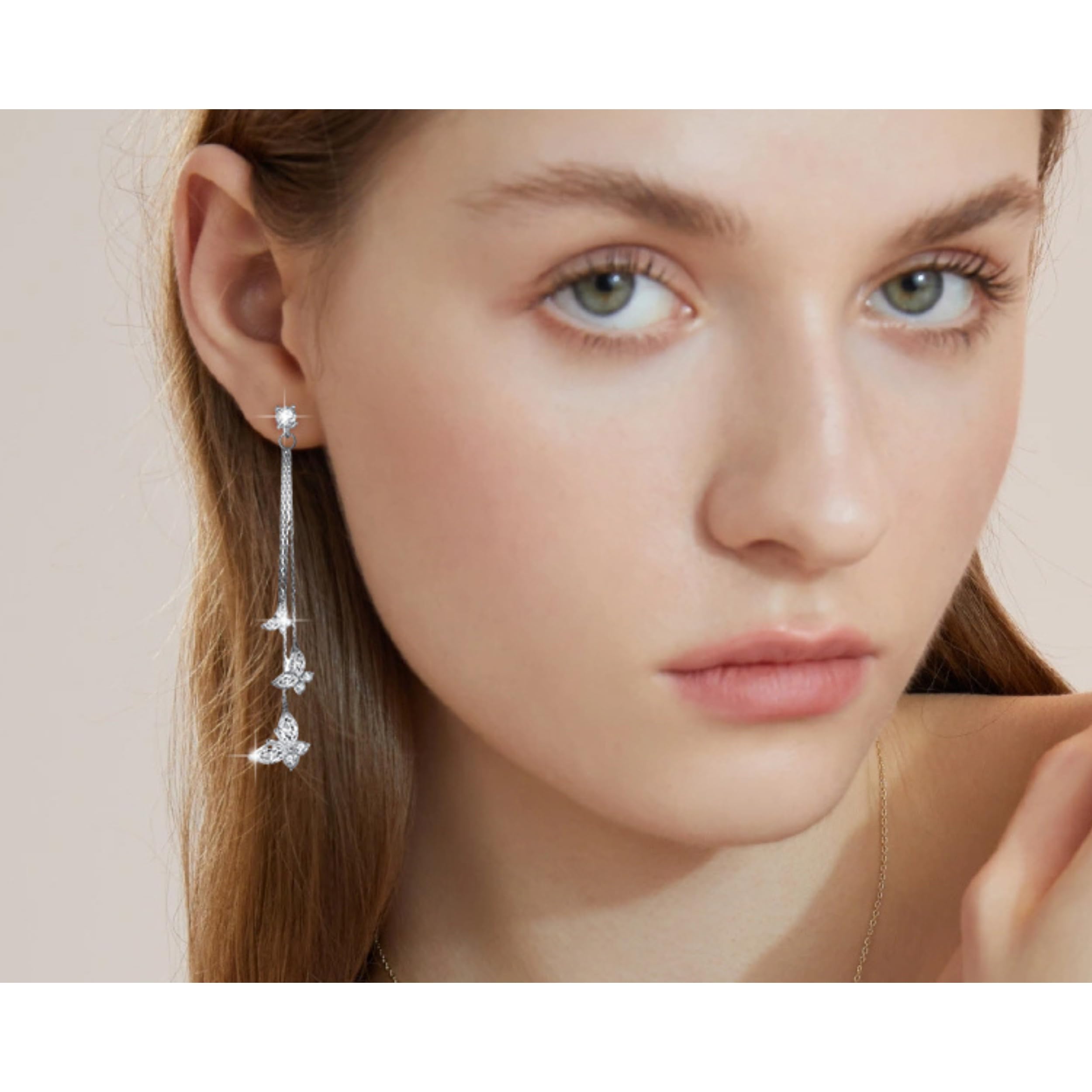 Kruckel Butterfly Long Drop Dangling Earrings |Sparkling Clear Austrian Crystals, Silver Studs, Jewelry for Women,Easy - Wear Fashion Design Accesory Packed with Durable Jewelry Box