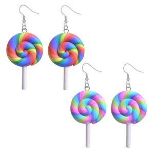 2 pairs rainbow lollipop dangle earrings handmade kawaii candy drop earrings set for women jewelry