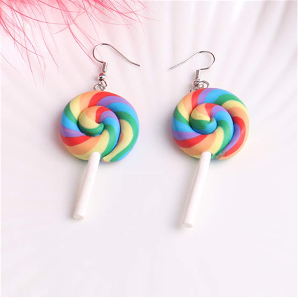 2 Pairs Rainbow Lollipop Dangle Earrings Handmade Kawaii Candy Drop Earrings Set for Women Jewelry