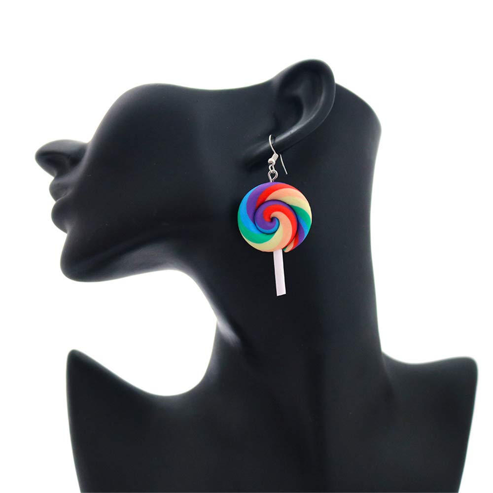 2 Pairs Rainbow Lollipop Dangle Earrings Handmade Kawaii Candy Drop Earrings Set for Women Jewelry