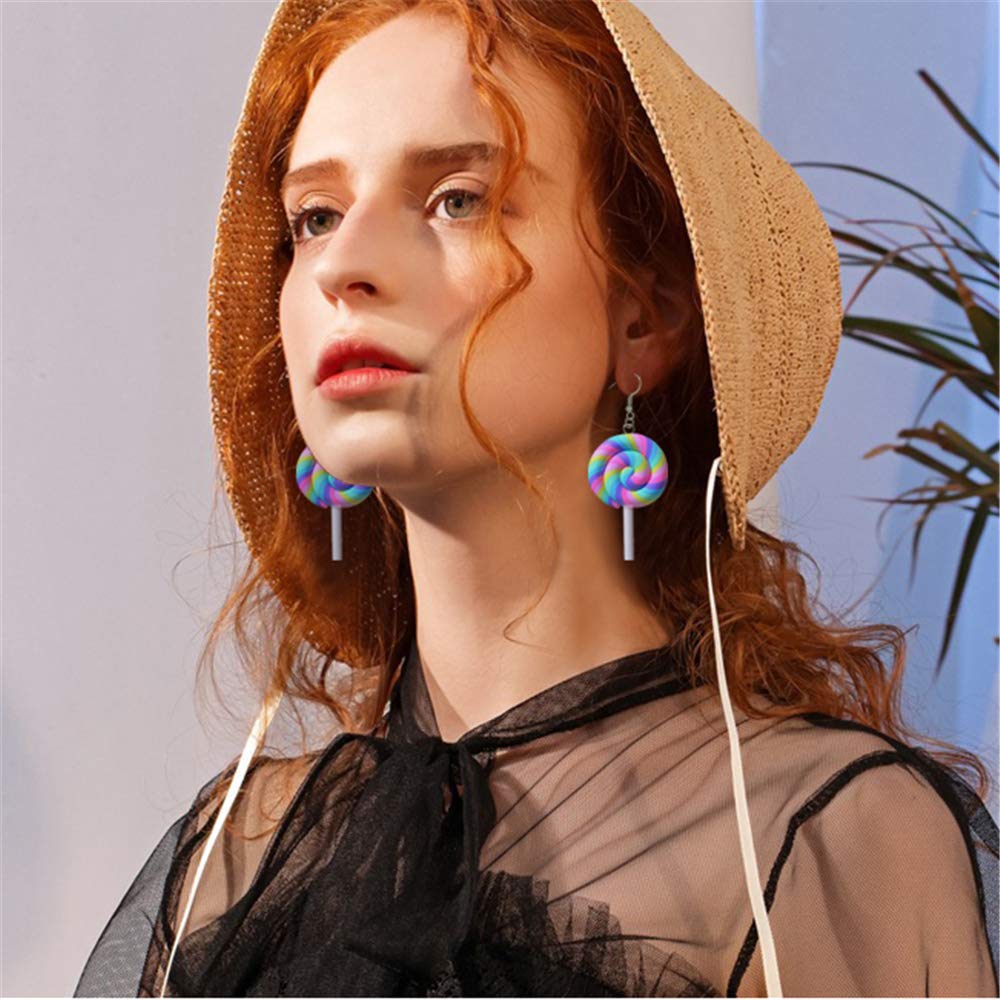 2 Pairs Rainbow Lollipop Dangle Earrings Handmade Kawaii Candy Drop Earrings Set for Women Jewelry