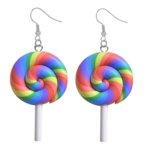 2 Pairs Rainbow Lollipop Dangle Earrings Handmade Kawaii Candy Drop Earrings Set for Women Jewelry