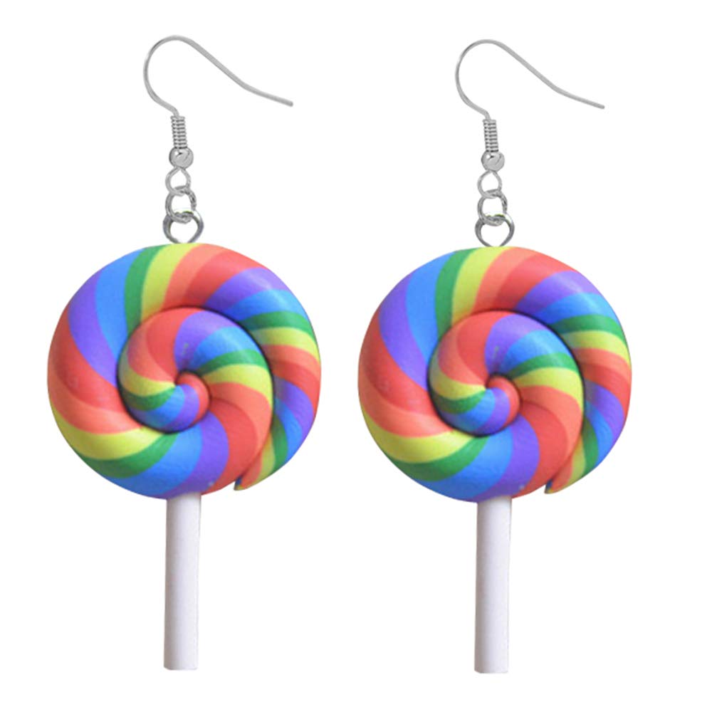 2 Pairs Rainbow Lollipop Dangle Earrings Handmade Kawaii Candy Drop Earrings Set for Women Jewelry