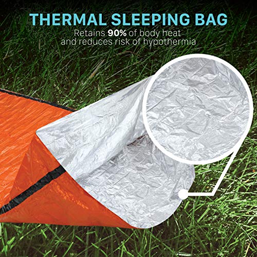 FosPower Emergency Sleeping Bag, Tough and Durable Mylar Thermal Sack with Survival whistle for Survival Kits, Camping Accessories, Outdoors, Hiking