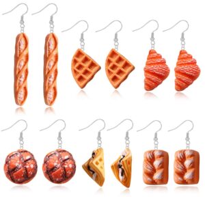 damleng 6 pairs handmade simulation food croissant french bread toast dangle drop earrings cute unique baguette earrings set for women jewelry (yellow)