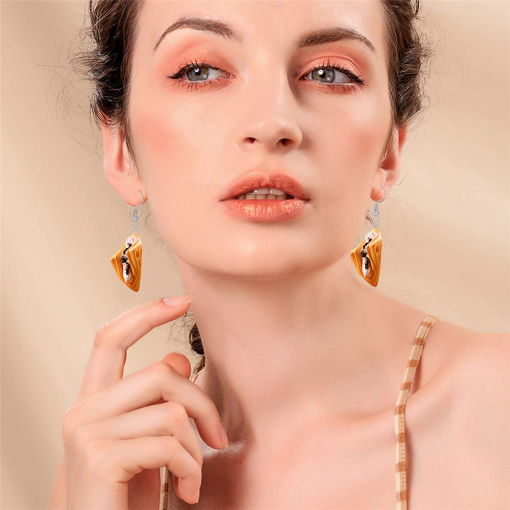 DAMLENG 6 Pairs Handmade Simulation food Croissant French Bread Toast Dangle Drop Earrings Cute Unique Baguette Earrings Set for Women Jewelry (Yellow)