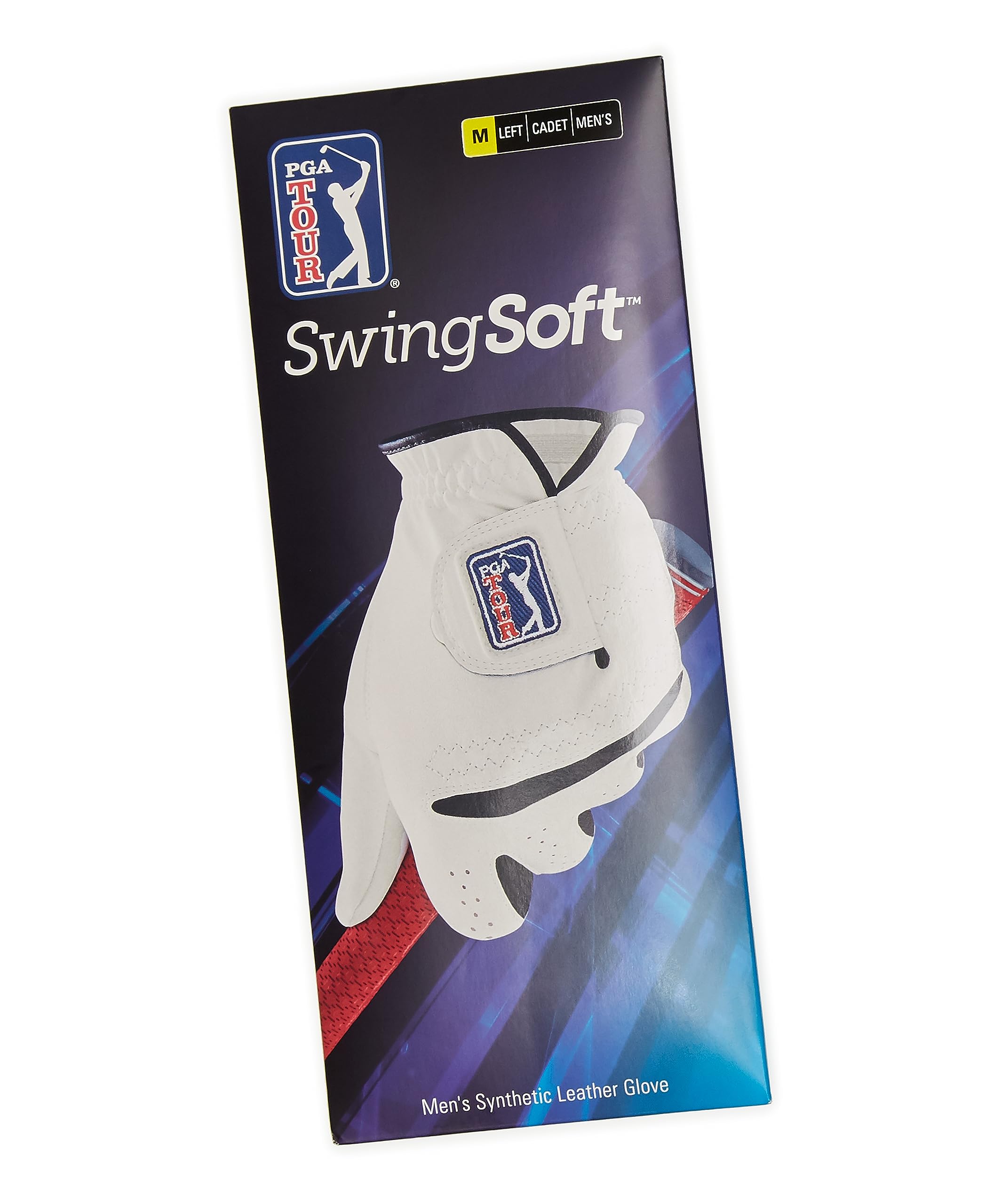 PGA TOUR Men's SwingSoft Synthetic Leather Golf Glove for Left Hand, White, Cadet, Worn on Left, Medium