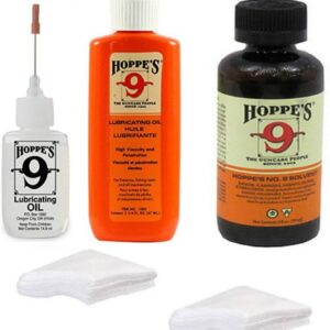 Hoppes 9 Gun Cleaning Kit - Bore Cleaner - Precision Oiler - Lubricating Oil Refill - 40 Patches for .38 9mm .40 .44 & .45 Caliber