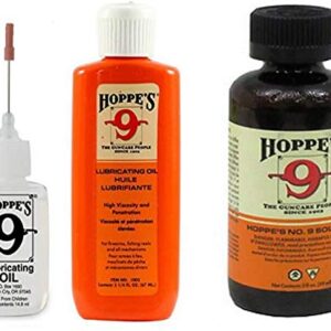 Hoppes 9 Gun Cleaning Kit - Bore Cleaner - Precision Oiler - Lubricating Oil Refill - 40 Patches for .38 9mm .40 .44 & .45 Caliber