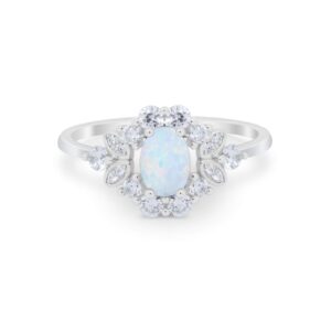 blue apple co. lab created white opal size-8 art deco oval wedding engagement ring vintage round simulated cubic zirconia 925 sterling silver