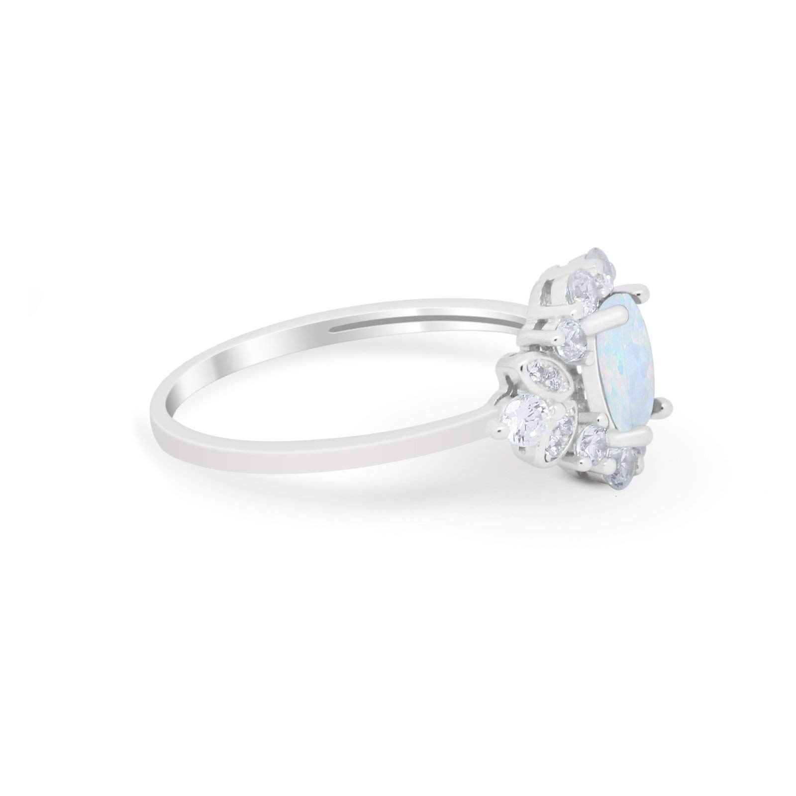 Blue Apple Co. Lab Created White Opal Size-8 Art Deco Oval Wedding Engagement Ring Vintage Round Simulated Cubic Zirconia 925 Sterling Silver