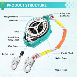 YJINGRUI Self Retracting Lifeline 330lbs Fall Arrester Fall Protection with Alloy Steel Hook & Steel Wire Rope 23ft (7m)