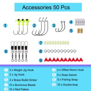 LASOCUHOO Fishing Lures Kit, (94Pcs) Spoon Lures, Soft Plastic Worms, Frog Lures, Bait Tackle Kit for Bass, Trout, Salmon for Freshwater and Saltwater