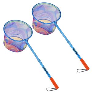 kids fishing net, telescoping bait net, minnow net, butterfly net - 11.4" net depth, handle extends to 30" for easy catch and release (blue 2pack)