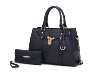 mkf crossbody tote bag for women & wristlet wallet purse set – pu leather top-handle satchel shoulder handbag navy