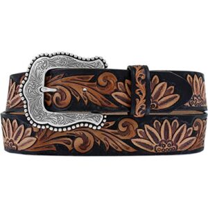 tony lama women's 1.5" black delheart daisy belt black m