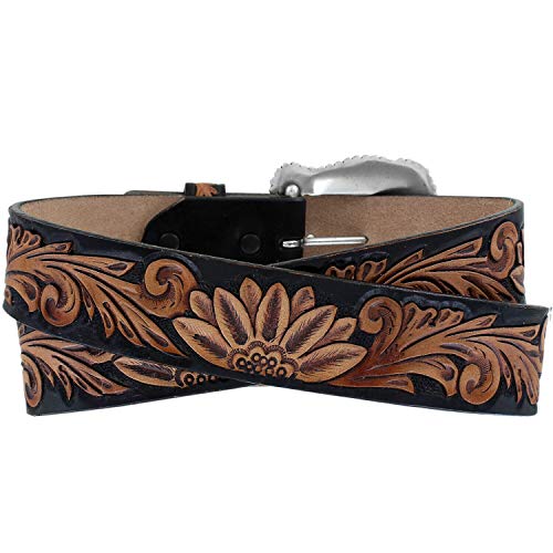 Tony Lama Women's 1.5" Black Delheart Daisy Belt Black M