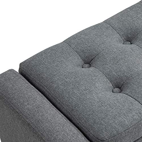 HOMCOM Storage Ottoman, Linen Upholstered Storage Bench with Lift Top and Button Tufted for Living Room, Gray