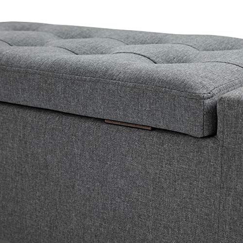 HOMCOM Storage Ottoman, Linen Upholstered Storage Bench with Lift Top and Button Tufted for Living Room, Gray