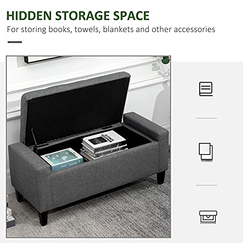 HOMCOM Storage Ottoman, Linen Upholstered Storage Bench with Lift Top and Button Tufted for Living Room, Gray