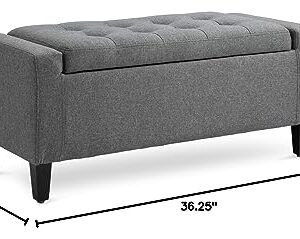 HOMCOM Storage Ottoman, Linen Upholstered Storage Bench with Lift Top and Button Tufted for Living Room, Gray