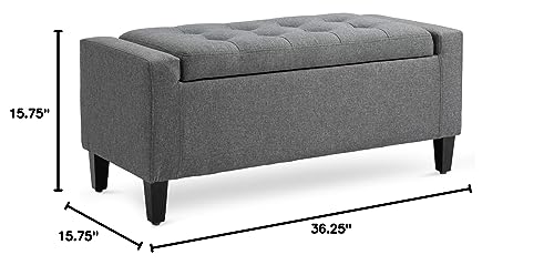 HOMCOM Storage Ottoman, Linen Upholstered Storage Bench with Lift Top and Button Tufted for Living Room, Gray