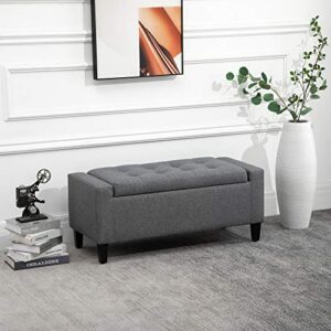 HOMCOM Storage Ottoman, Linen Upholstered Storage Bench with Lift Top and Button Tufted for Living Room, Gray