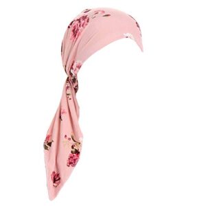 fxhixiy pre-tied bandana turban hat chemo cancer headscarf headwraps headwear for women hair cover hat (pink flower)