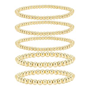 funojoy gold plated beaded bracelets for women fashion beads elastic bracelet beaded stackable bracelets pack, birthday, mother's day, christmas gift for women